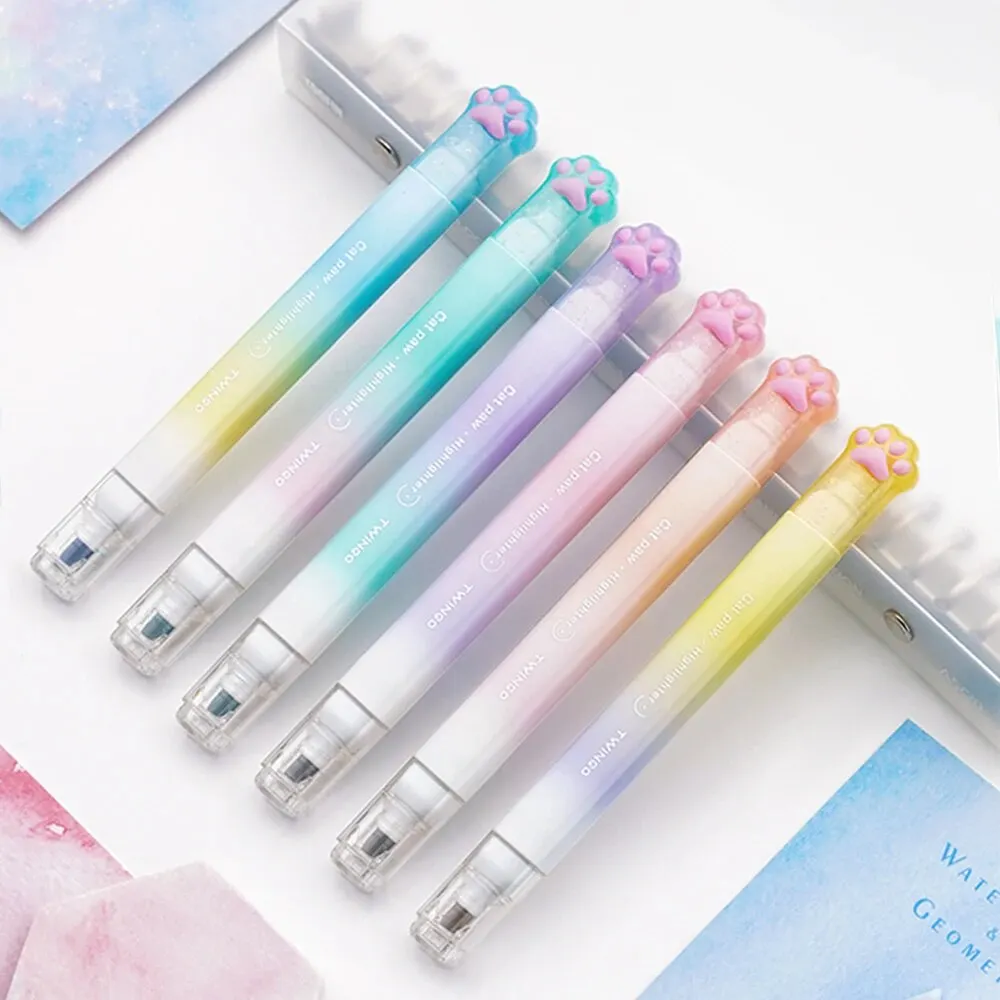 Cat Paw Twin Color Highlighters - Set of 6 – Kawaii Stationery Shop