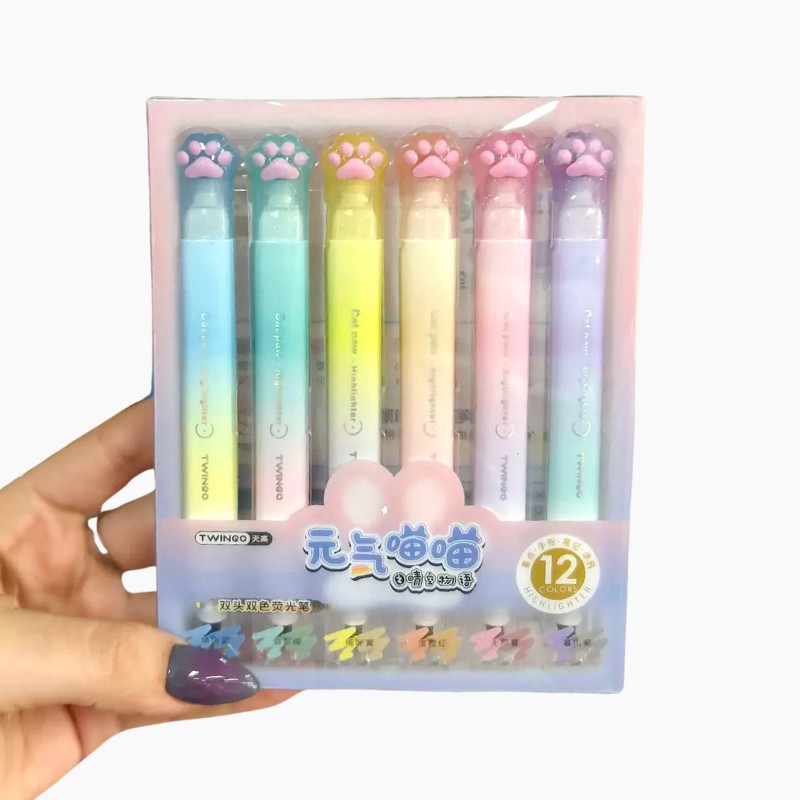 Cat Paw Twin Color Highlighters - Set of 6 – Kawaii Stationery Shop