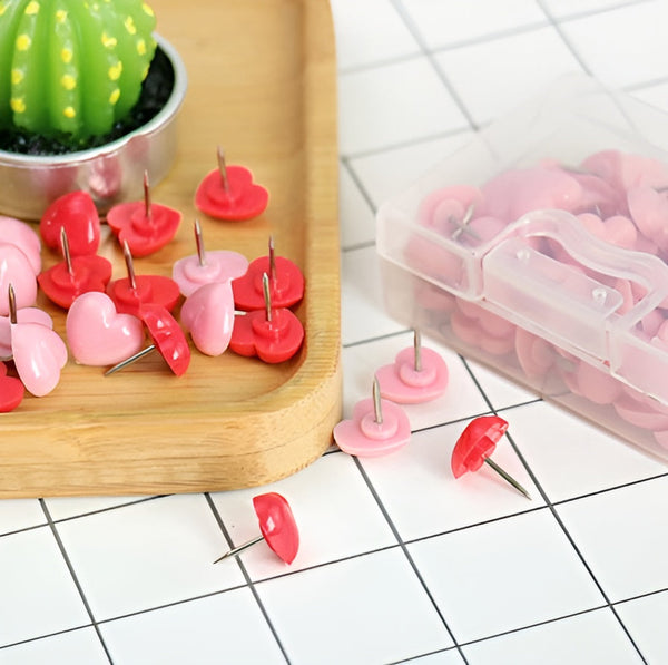 Heart Shaped Push Pins (50 Pcs) – Kawaii Stationery Shop